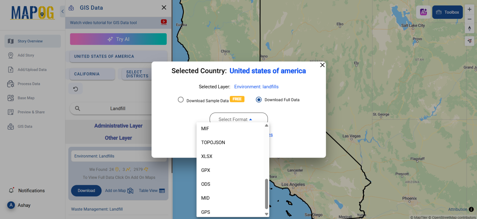 Download Landfill Data in Shapefile, KML, MID +15 GIS Formats | Online GIS data downloader