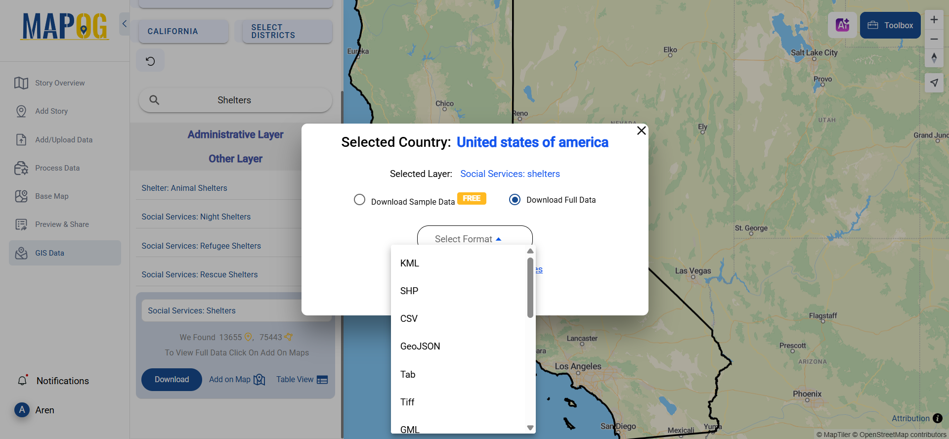 Download Shelters Data in Shapefile, KML, MID and in other GIS formats