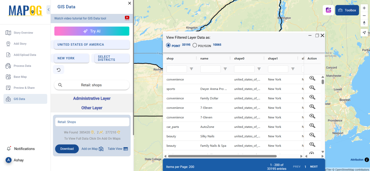 Download Shops Data in Shapefile, KML, MID +15 GIS Formats