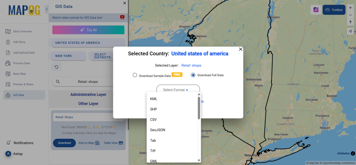 Download Shops Data in Shapefile, KML, MID +15 GIS Formats