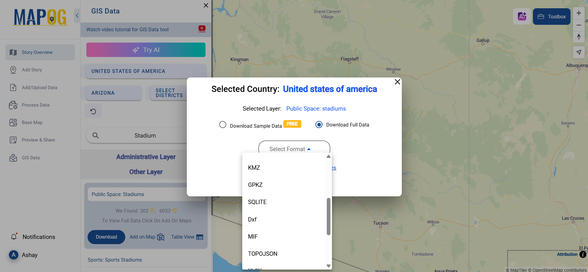 Download Stadium Data in Shapefile, KML, MID +15 GIS Formats