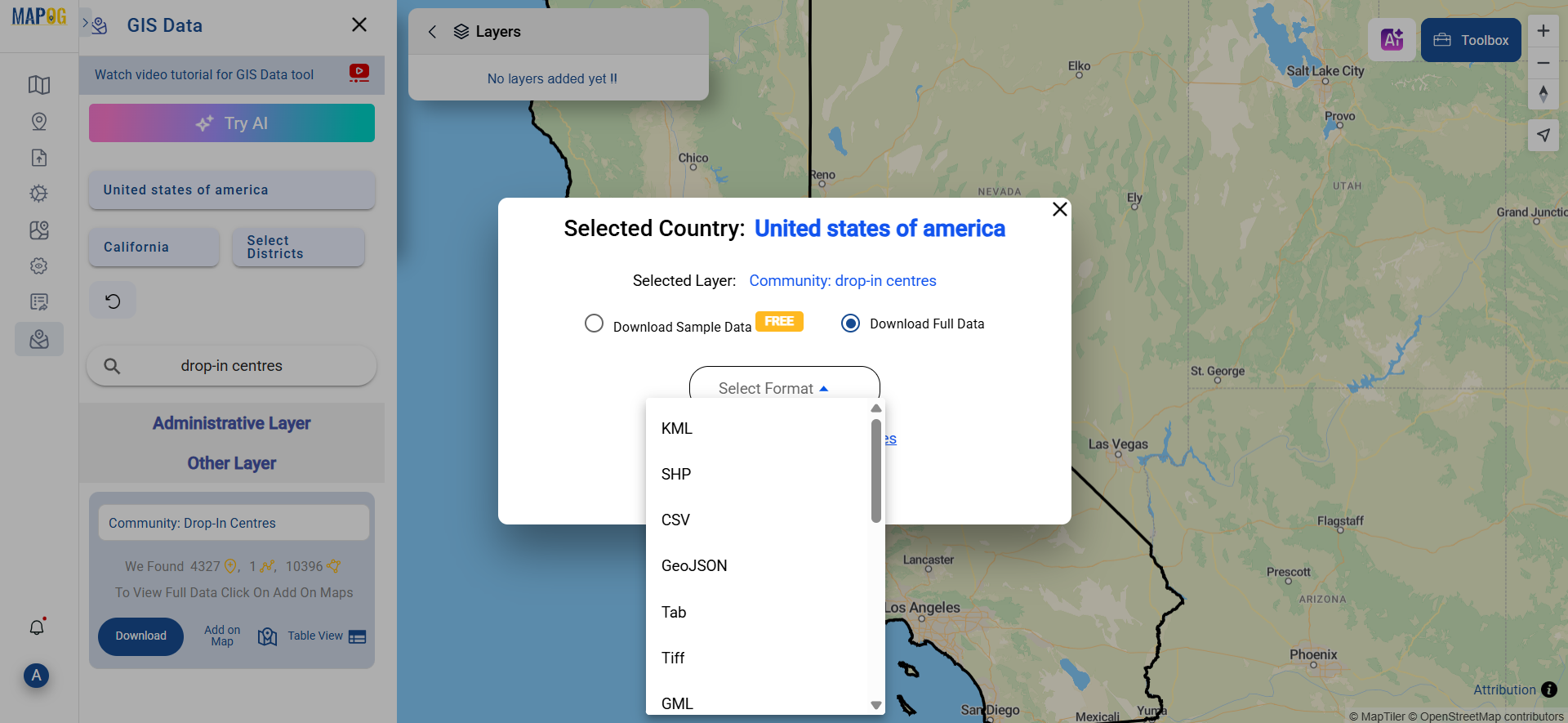 Download Drop-in Centers Data in Shapefile, KML, MID +15 GIS Formats