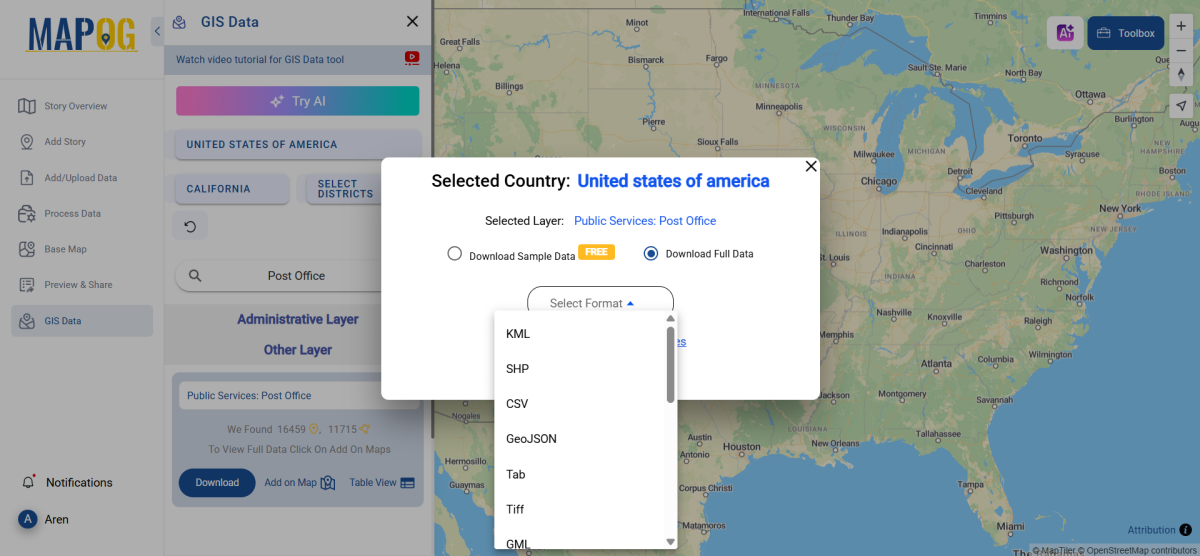 Download Post Office Data in Shapefile, KML, MID and more