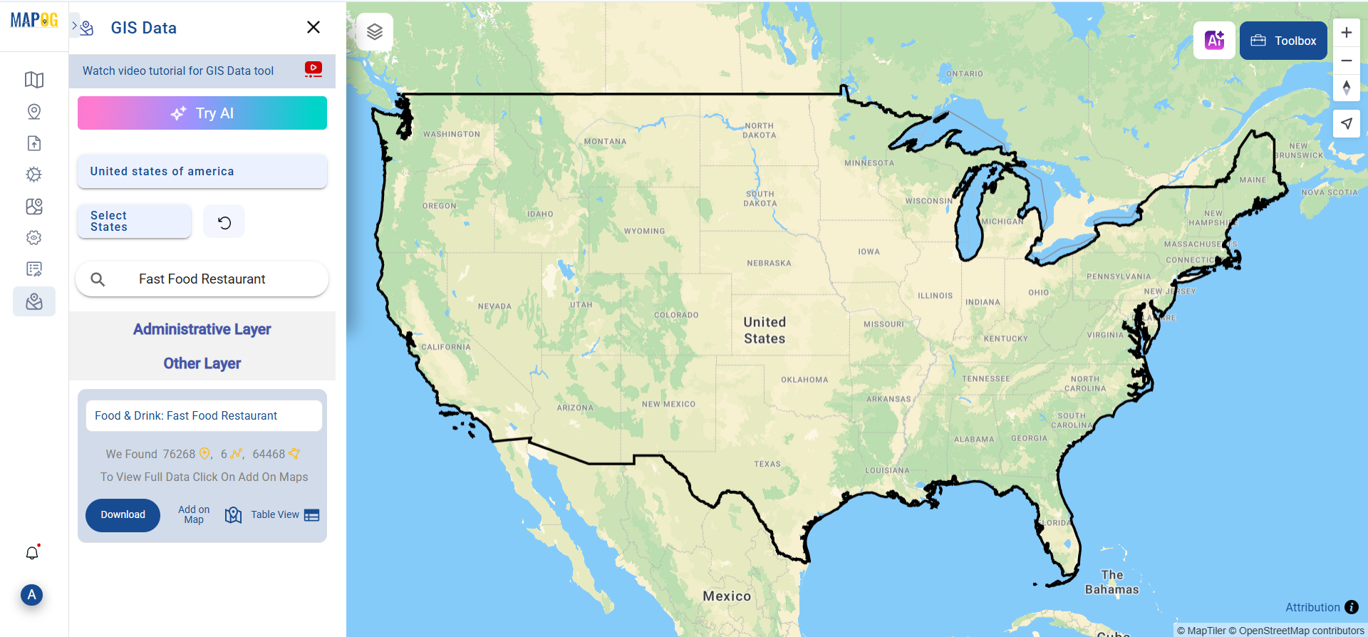 Download Fast Food Restaurant Data in Shapefile, KML, MID +15 GIS Formats