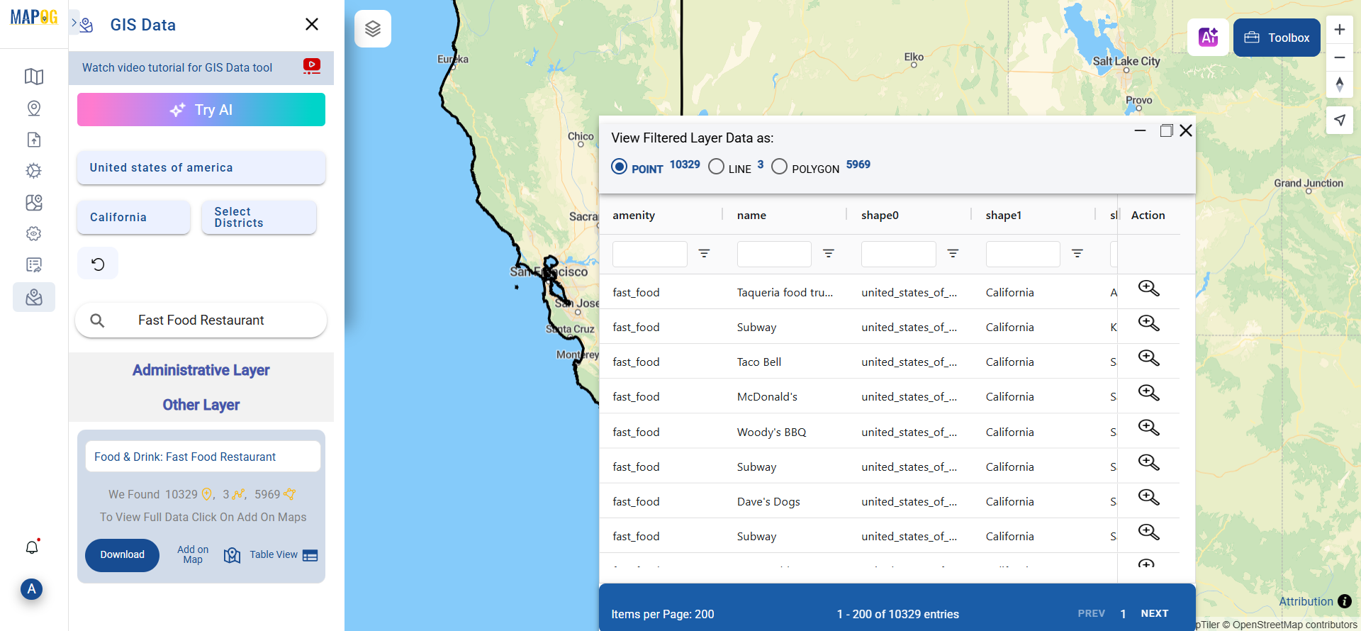 Download Fast Food Restaurant Data in Shapefile, KML, MID +15 GIS Formats