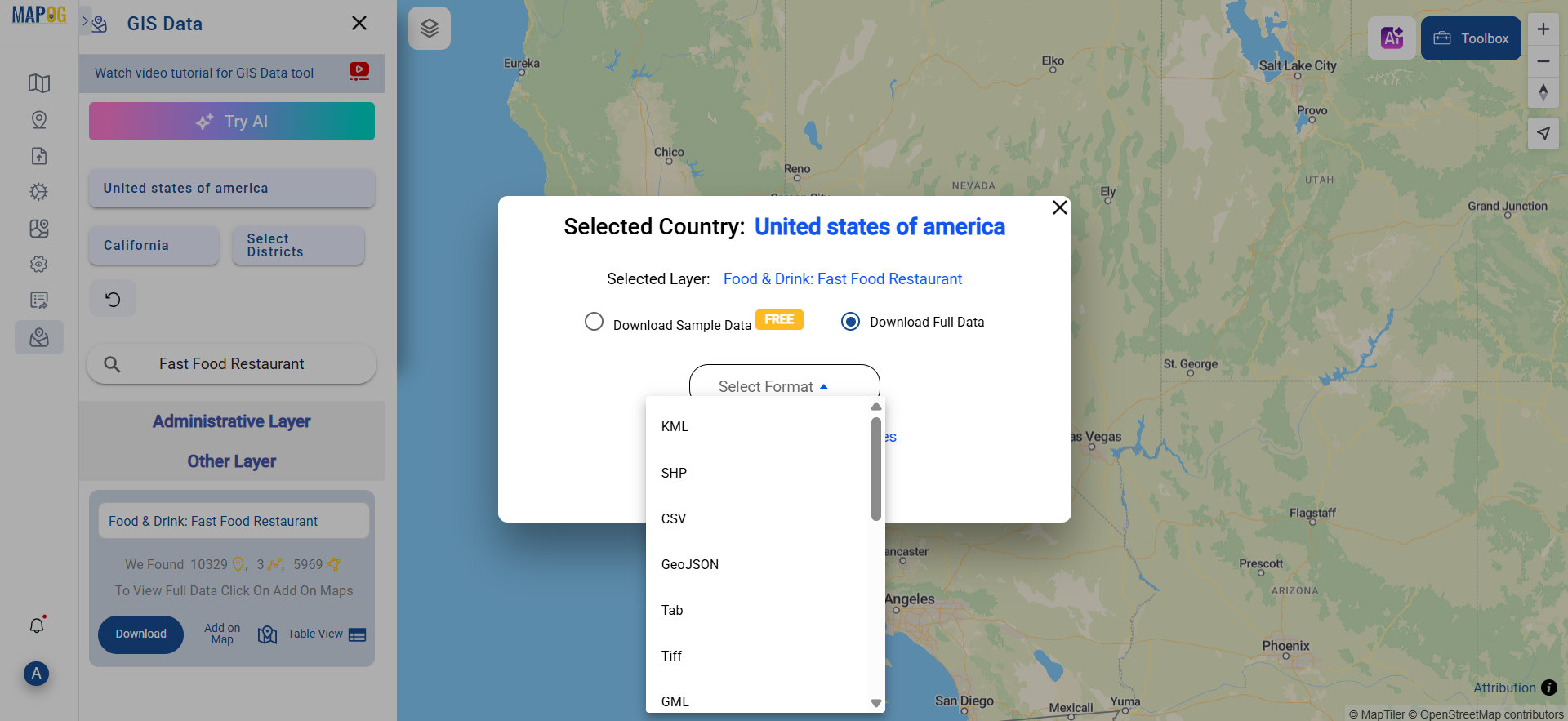 Download Fast Food Restaurant Data in Shapefile, KML, MID +15 GIS Formats