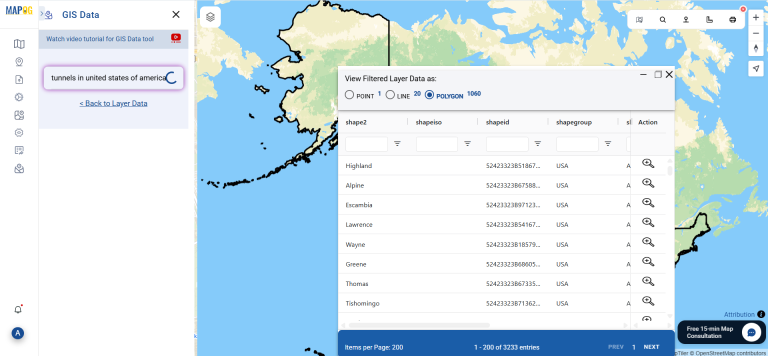 Download Tunnels Data in Shapefile, KML, MID +15 GIS Formats and Create Map