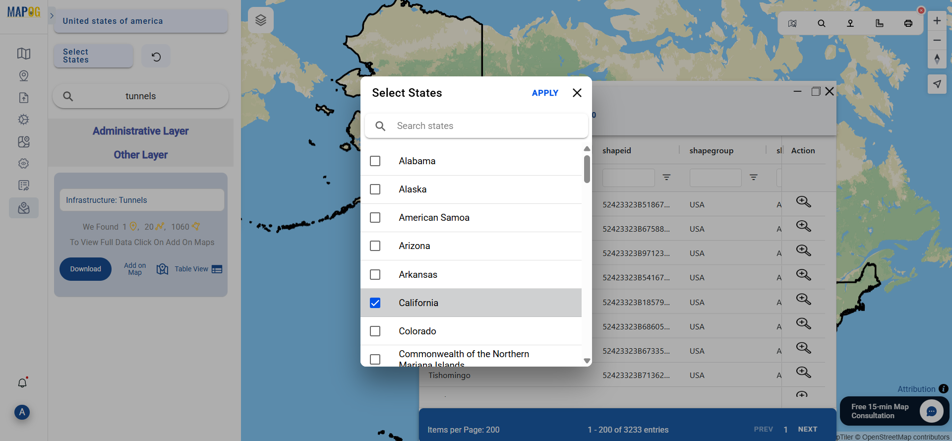 Download Tunnels Data in Shapefile, KML, MID +15 GIS Formats and Create Map