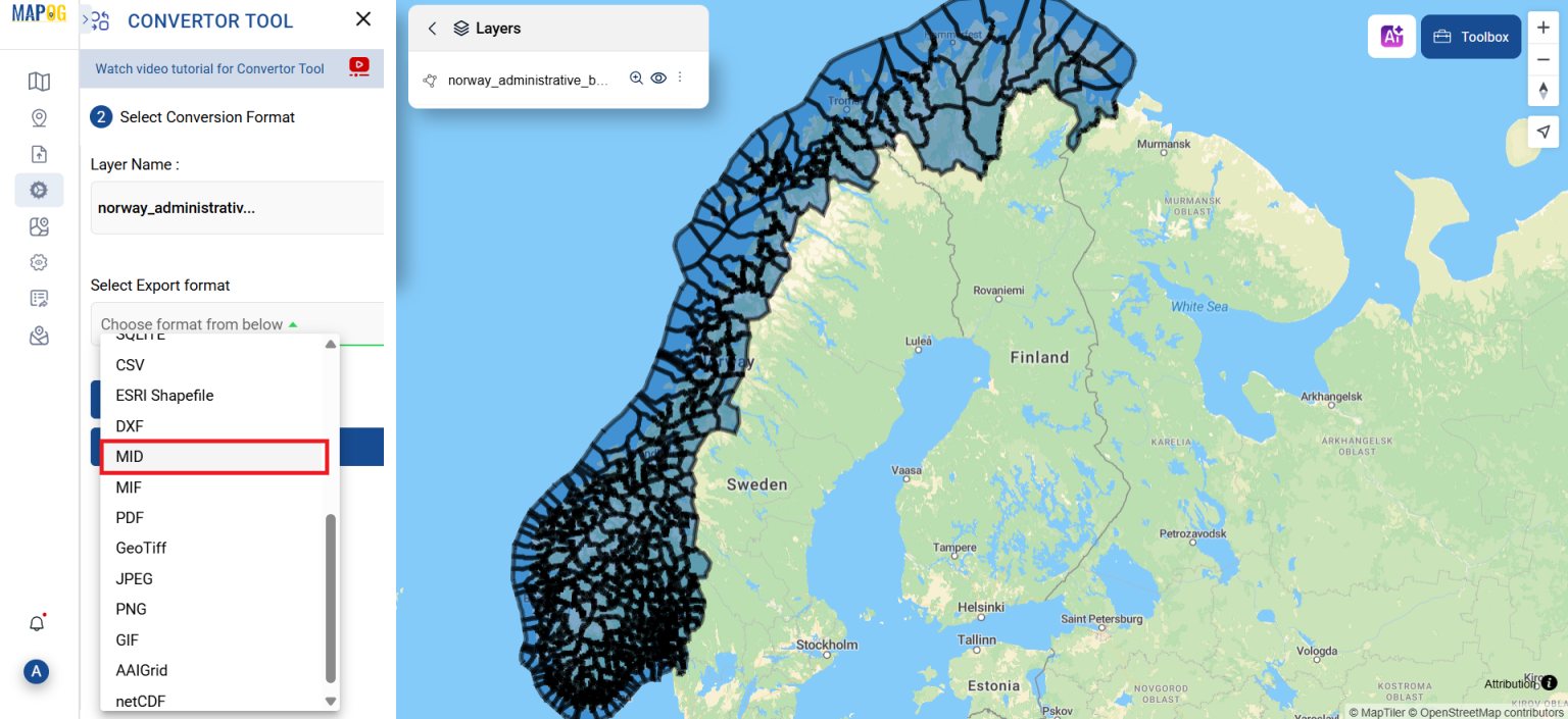 Online GIS data conversion |Convert GeoJSON to MID