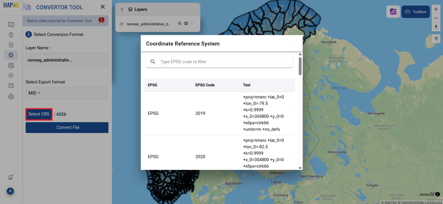 Online GIS data conversion |Convert GeoJSON to MID