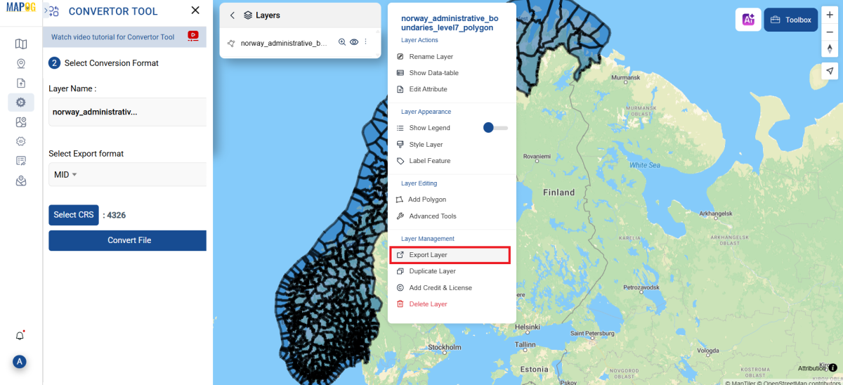Online GIS data conversion |Convert GeoJSON to MID