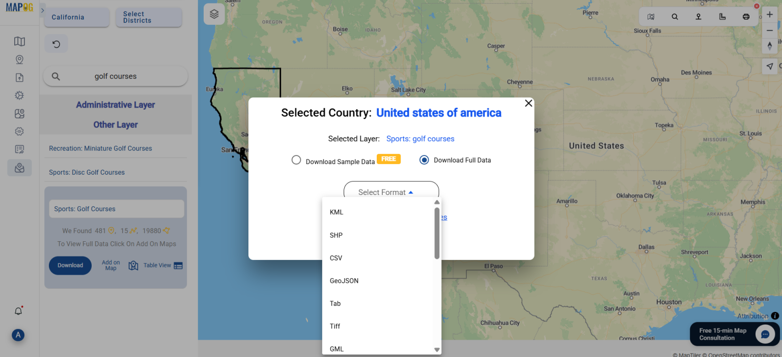 Download Golf Courses Data in Shapefile, KML, MID +15 GIS Formats