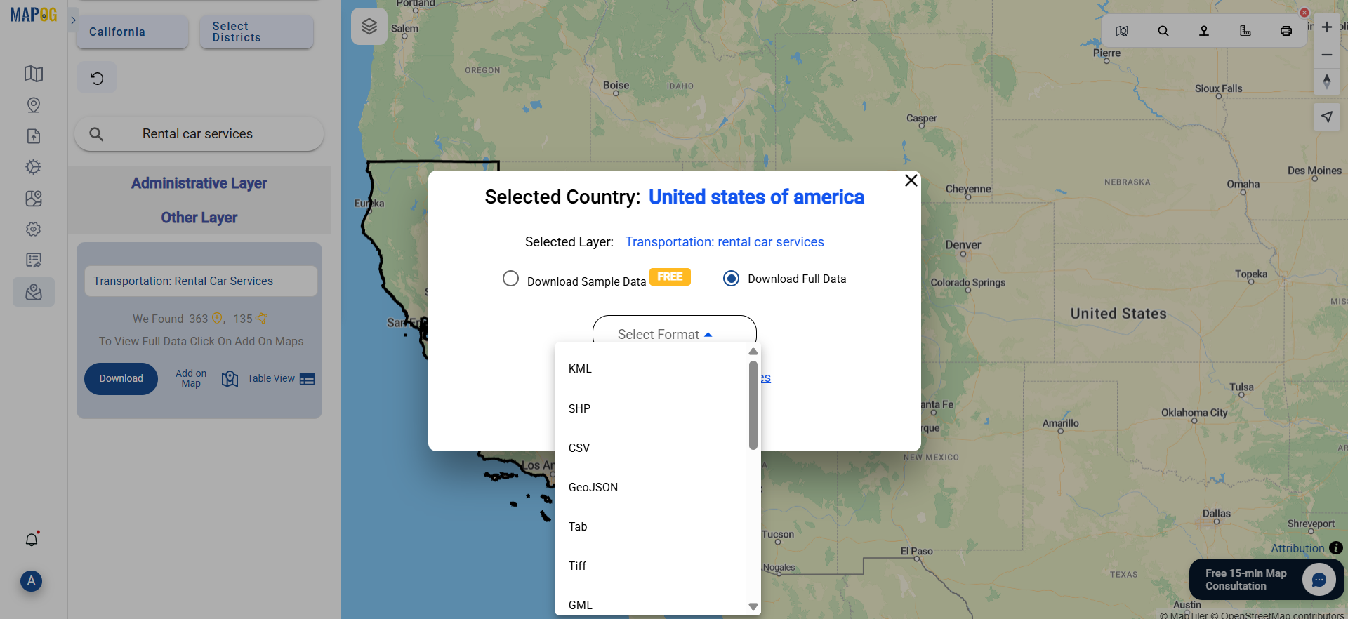 Download Rental Car Services Data in Shapefile, KML, MID +15 GIS ...