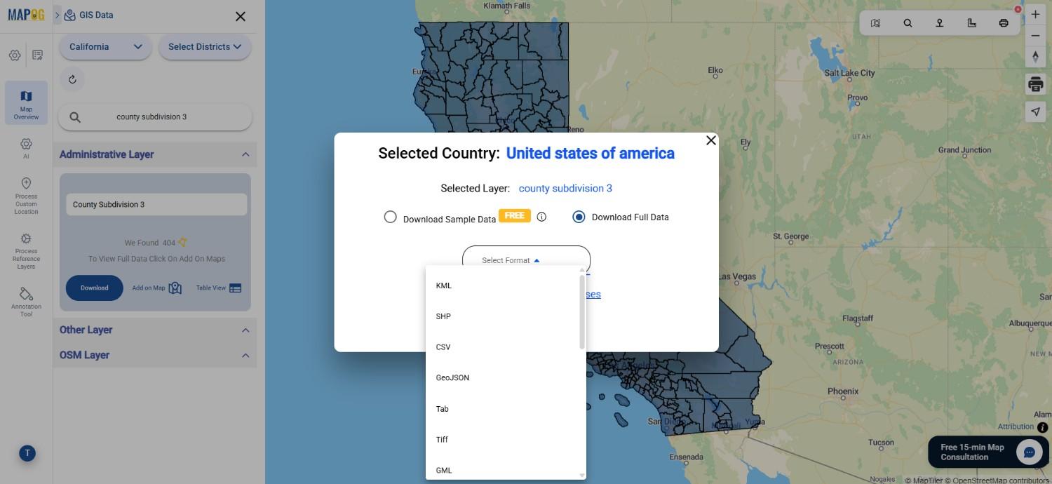 Download USA County Subdivision Data in Shapefile, KML, MID +15 GIS ...